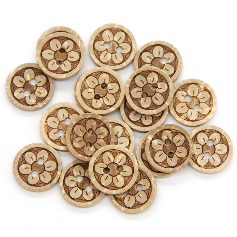 50pcs Set 13 15mm 2 Holes Natural Eco Friendly Flower Carved Small