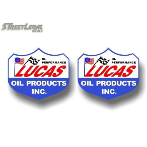 x2 LUCAS SHIELD Oil Decals Car Fuel Stabilizer Additive Vinyl Racing ...