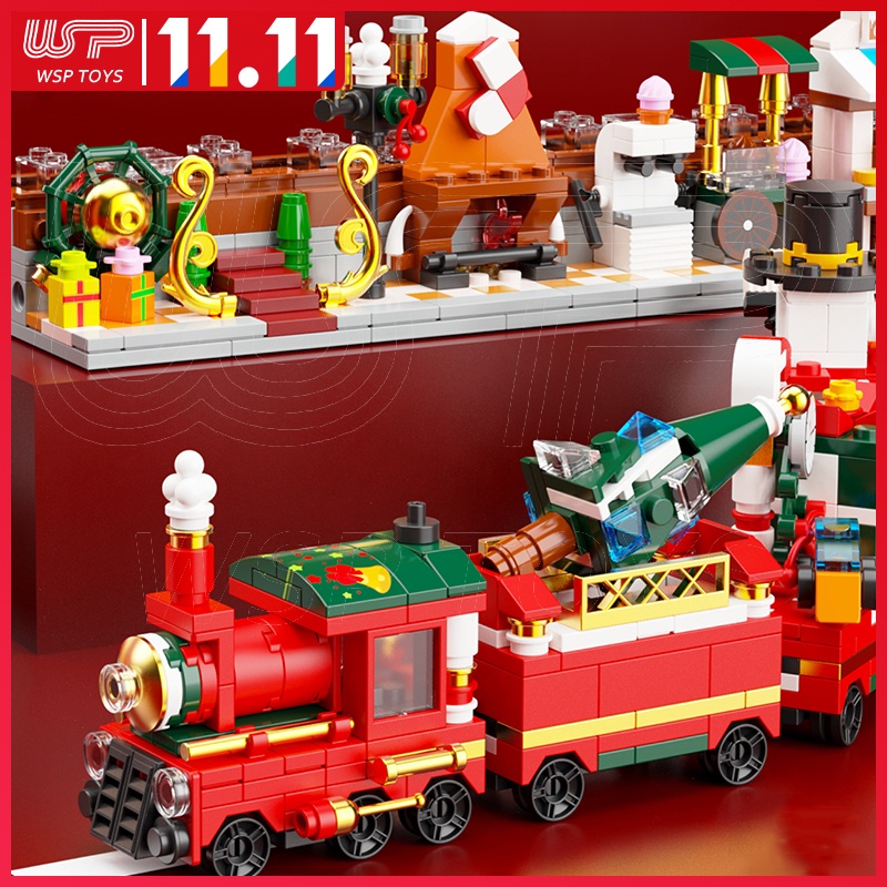 838 Pcs Christmas Train Street View With Lights Lego Moc Sets Lego ...