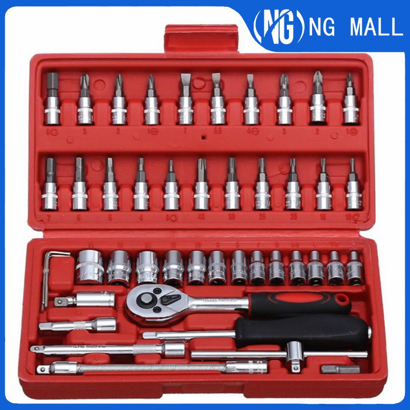 NG MALL 46pcs Tool Box Car Motorcycle Repair Set Hand Tools Home ...