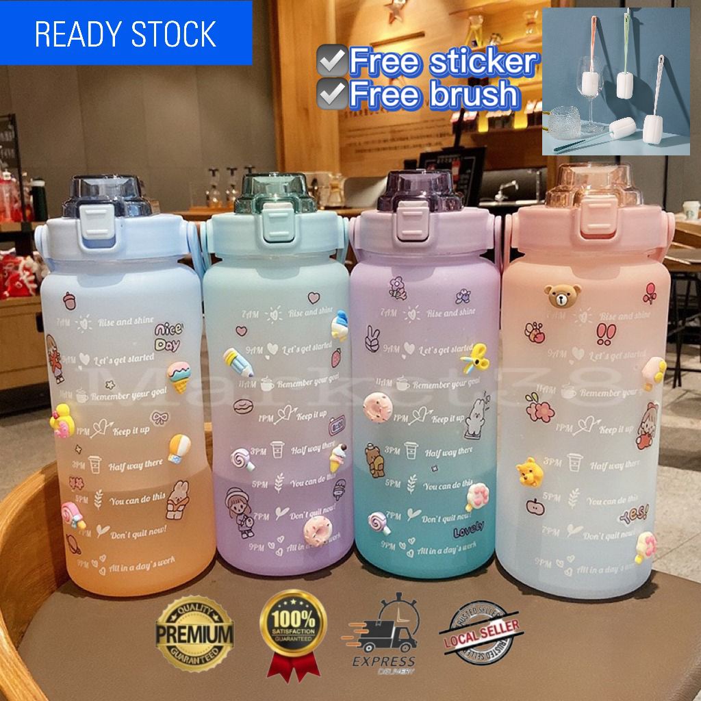 2 LITER WATER BOTTLE BOUNCE COVER WITH STRAW LARGE CAPACITY DRINK GUIDE 水瓶 | Shopee Philippines