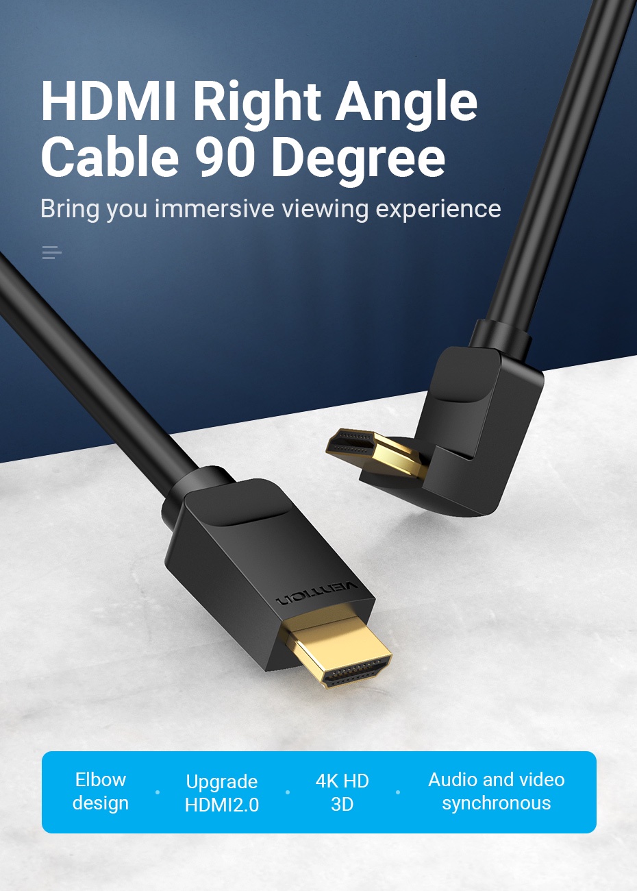 Vention HDMI Cable Right Angle 90 Degree Elbow HDMI 2.0 Cable 4K Ultra ...