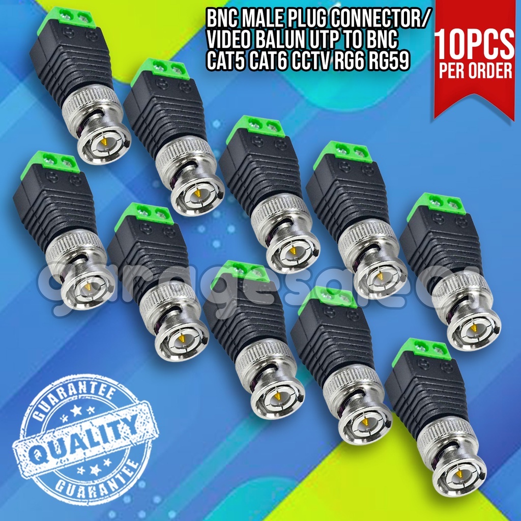 (Upgraded Version) 10 x BNC Male Plug Connector / Video Balun UTP to ...