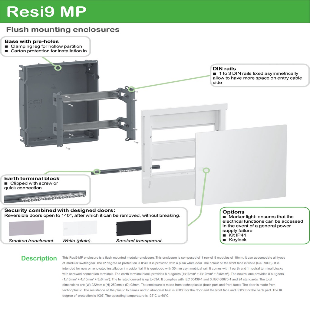 Schneider Enclosure, Resi9 MP Flush Mounting 1 Rows of 8 Modules IP40 ...