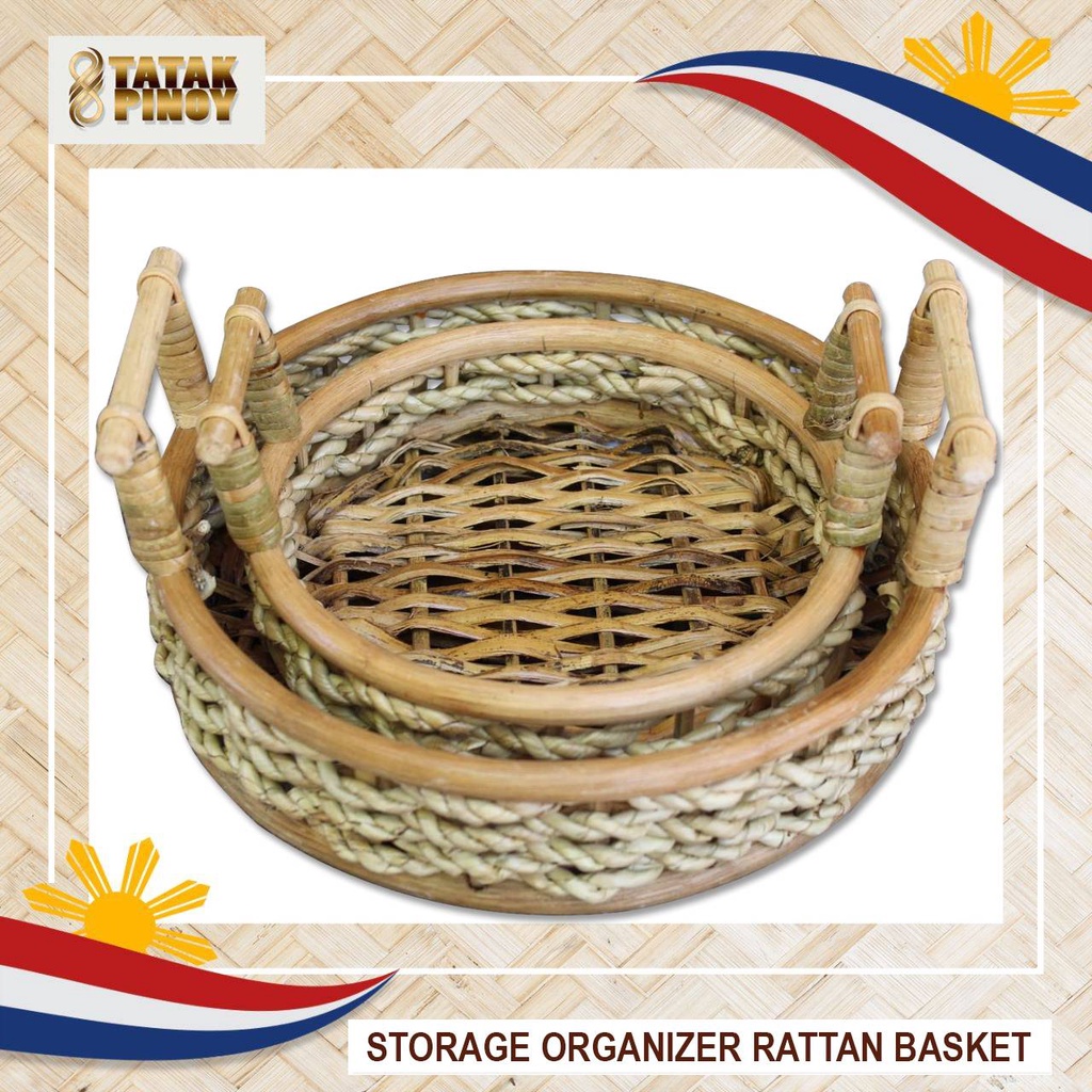 TATAK PINOY Rattan Basket Rattan Serving Tray Storage Baskets Shelf ...
