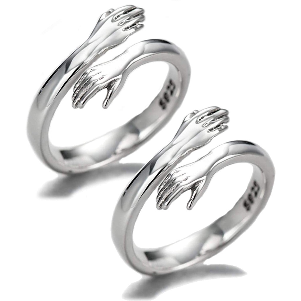 2PCS Couple Hug Ring, Silver Adjustable Huging Ring for Couple Women ...
