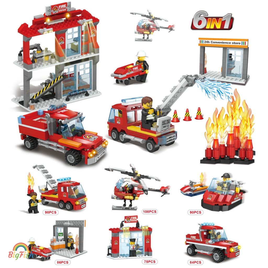 6 in 1 Building Block Fire Truck Toys Lego compatible Block toys for ...