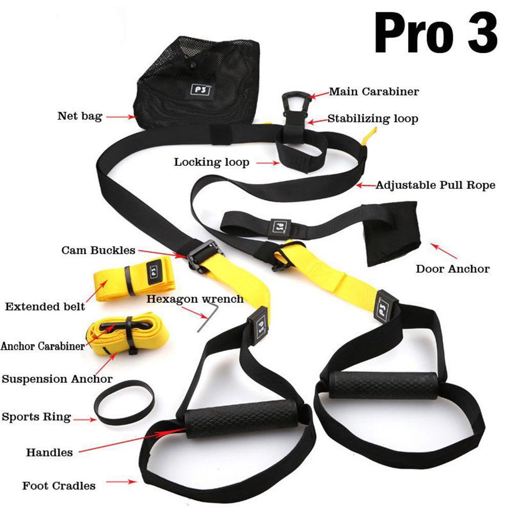 P3 PRO3 Fitness Suspension Home Trainer System Exercise Strap Bands ...