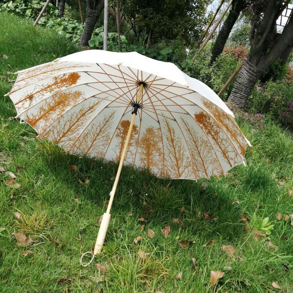 One-Piece 16-Bone Japanese Umbrella Sun Rain Folding Black Glue Vintage ...
