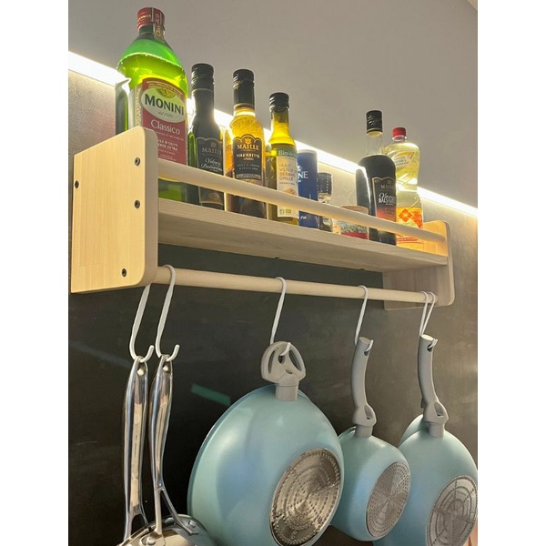 Modern Floating Shelves with Wooden Towel Bar, Kitchen & Bathroom ...