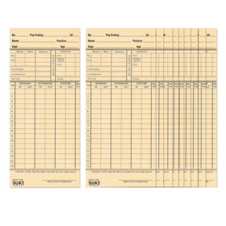 SUKI TIME CARD FOR MODEL-9000 AMANO 100 PIECES IN A PACK YELLOWISH AND ...