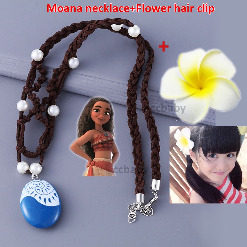 2pcs set Moana Necklace+flower hair clip for Girls Moana Costume Moana ...