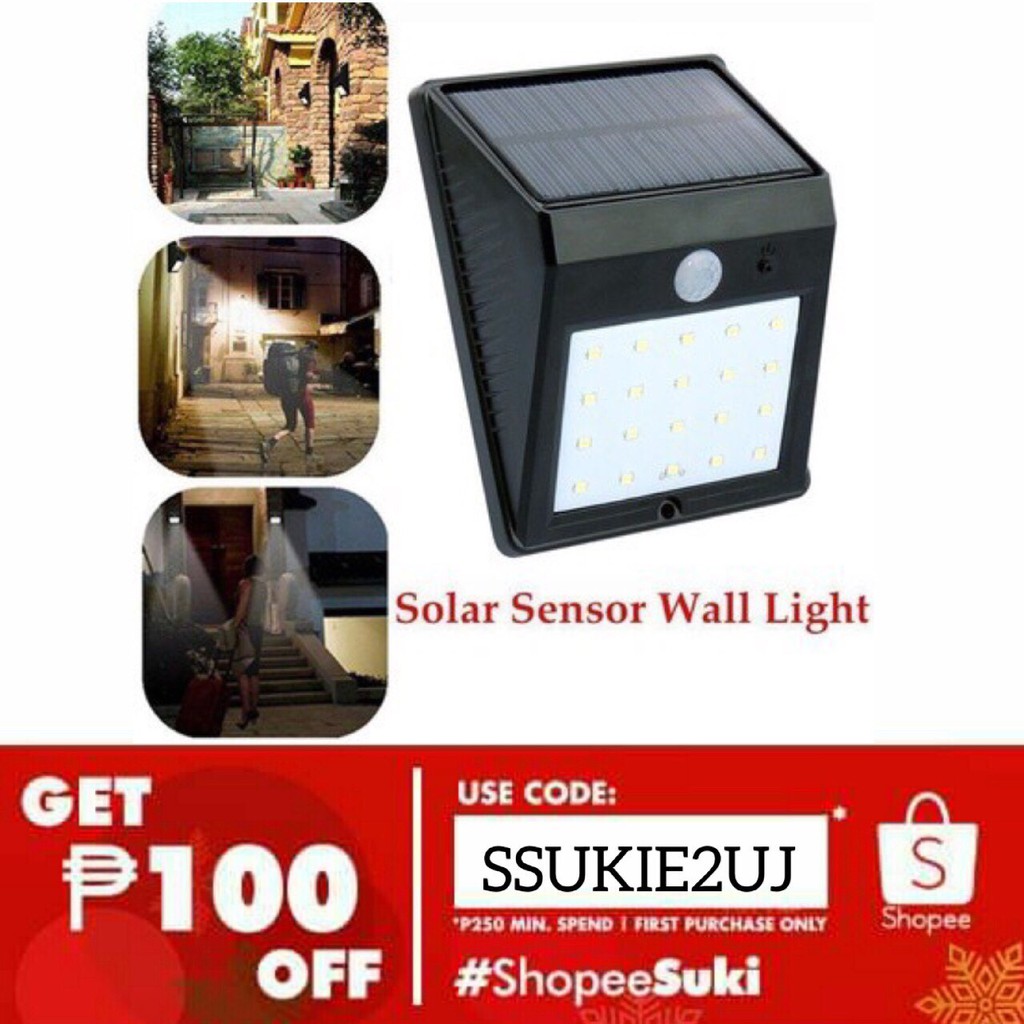 Solar Sensor Wall light 20 LED Rechargeable Solar Power | Shopee ...