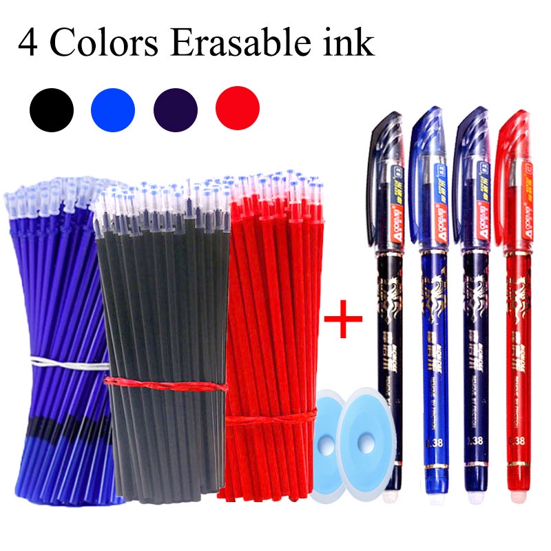 4 colors erasable gel pen black and blue ink gel pen set refill 0.5 mm ...