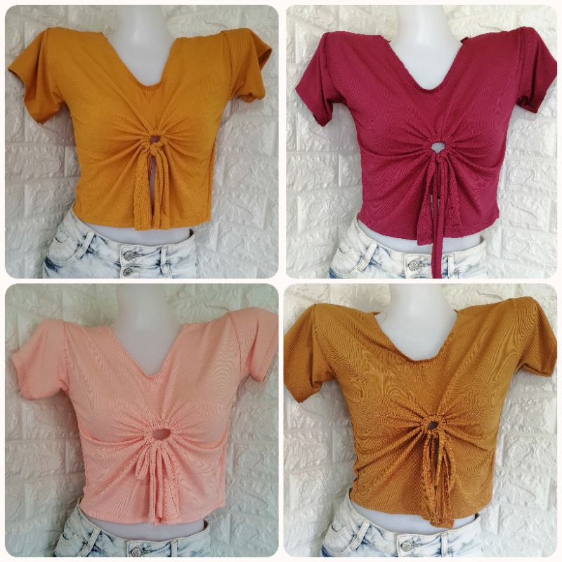 Knitted Cropped Top/Adjustable front string | Shopee Philippines