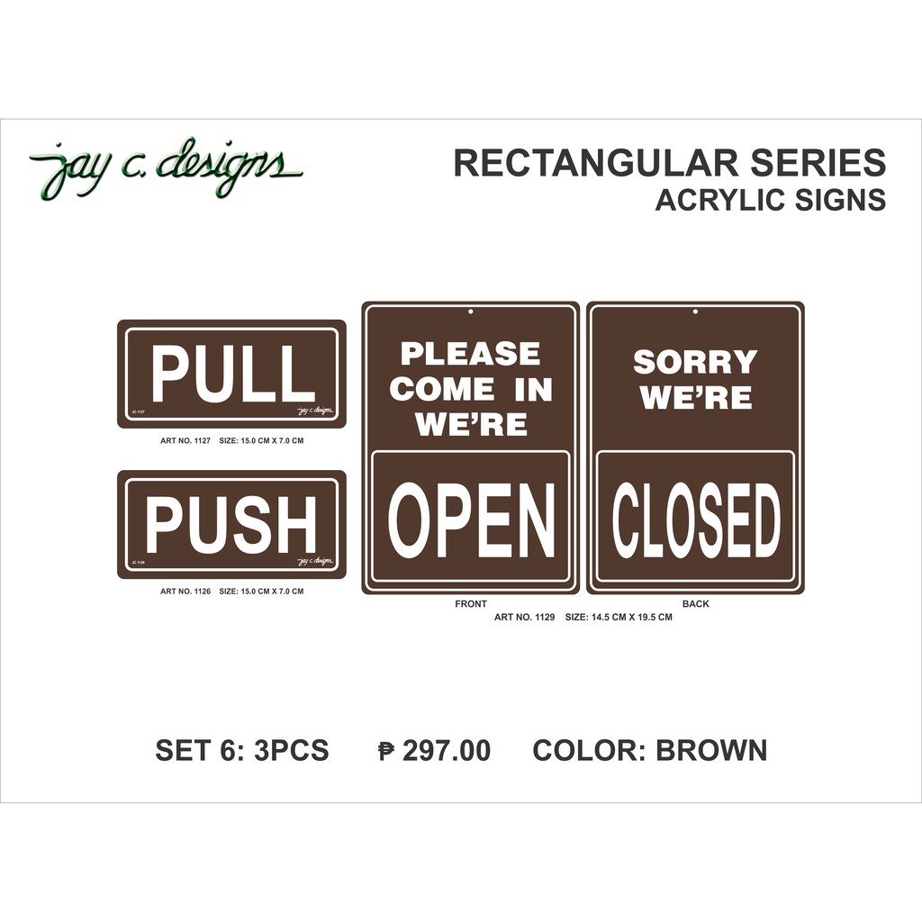 Acrylic Sign / Signage Set Rectangle Series - Jay C. Designs - 1162F ...