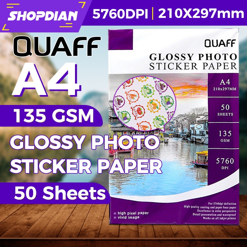 Quaff Photo Sticker Paper Glossy 135Gsm A4 Size 50Sheets | Shopee ...