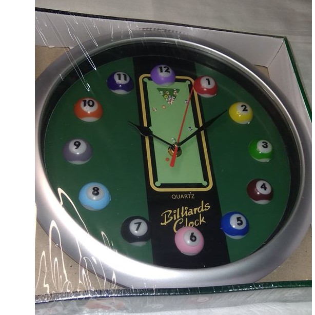 Billiard Wall Clock Gray with mini billiards balls as its number ...