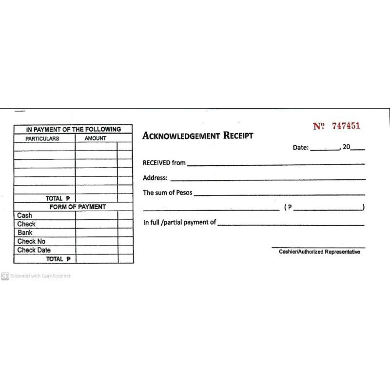 ACKNOWLEDGEMENT RECEIPT 3PADS 2PLY CARBONLESS 50 SHEETS PER PAD ...