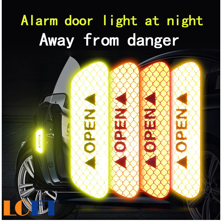 4PCS/Set Self-adhesive Reflective Car Door Warning Decal Safety Tips ...