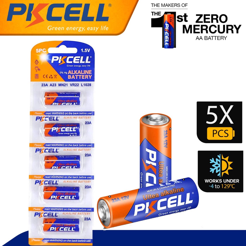 PKCELL 5pcs 12V (23A) 23AE 21/23 23GA MN21 Alkaline Battery for ...
