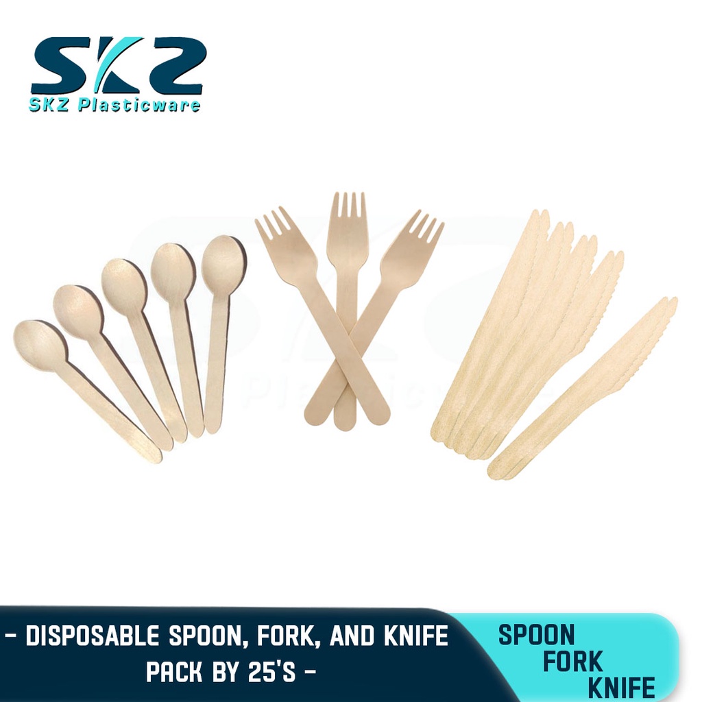 SKZ DISPOSABLE WOODEN SPOON, FORK, AND KNIFE 25-50PCS/PACK | Shopee ...