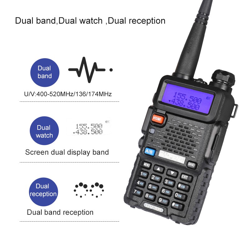 Baofeng UV-5R Two-Way Radio 5W 128CH Portable Walkie Talkie Dual Band UHF/VHF Radio 5km Long ...