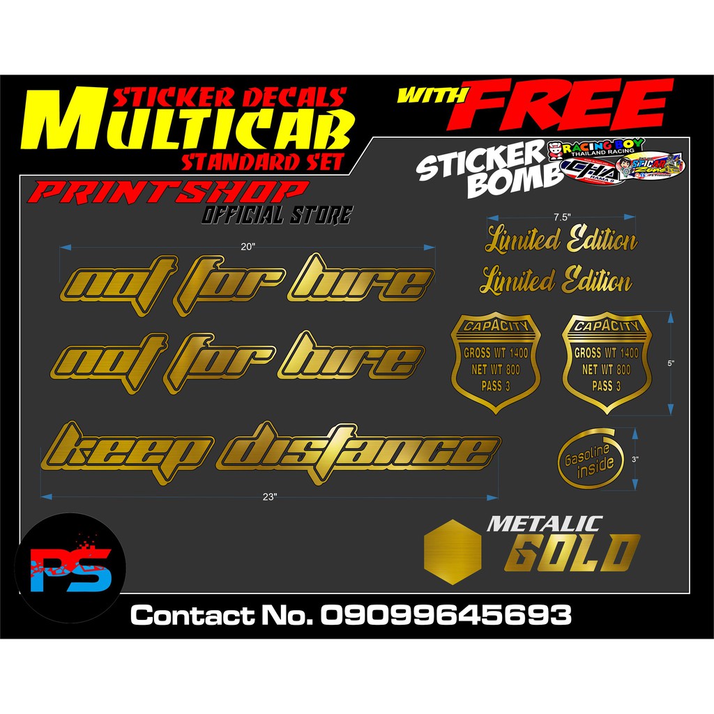 Multicab Standard marking Sticker Decals Set (CAPACITY, NOT FOR HIRE ...
