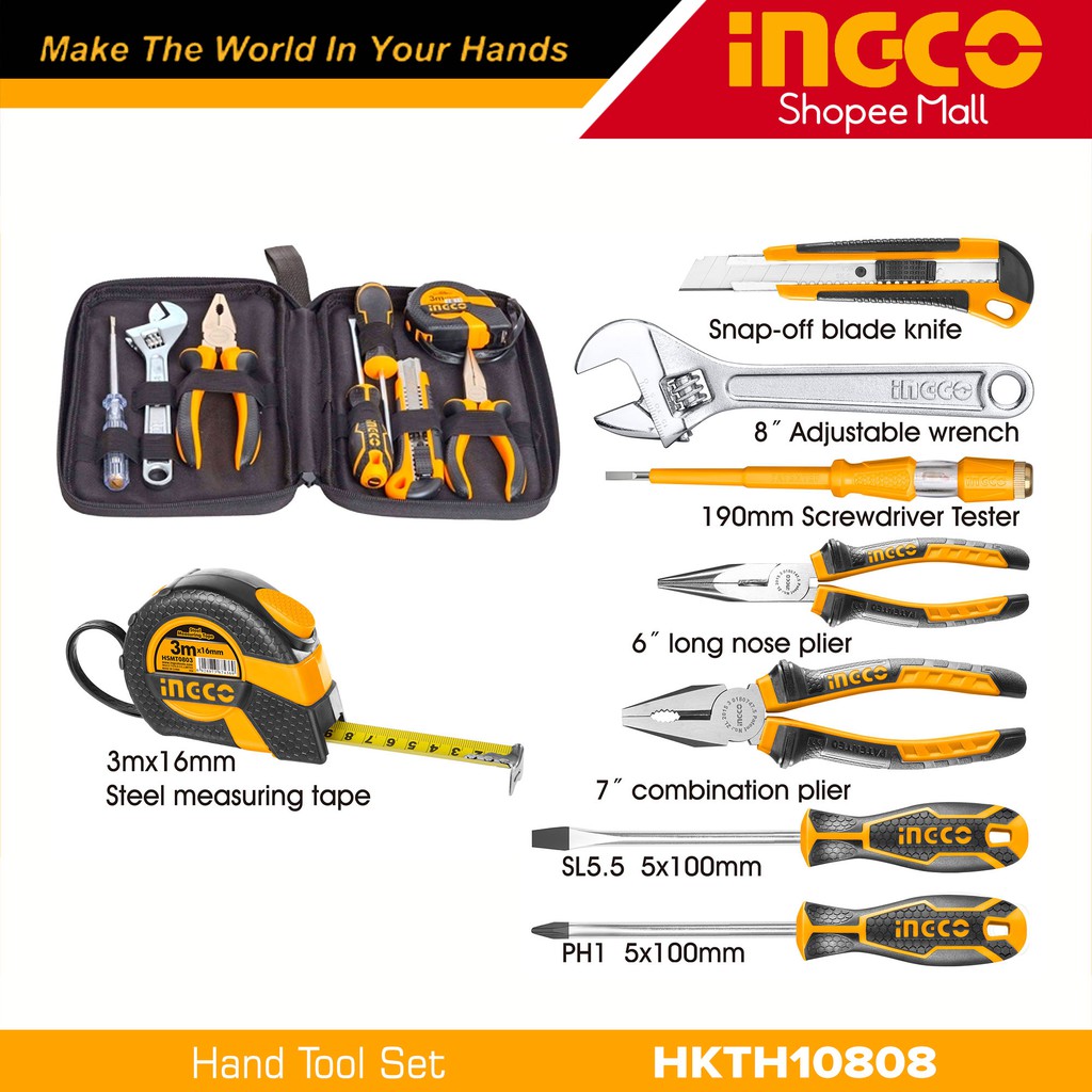 Ingco 8PCS Hand Tool Set with Tool Bag HKTH10808 / HKTHP10806 IHT ...