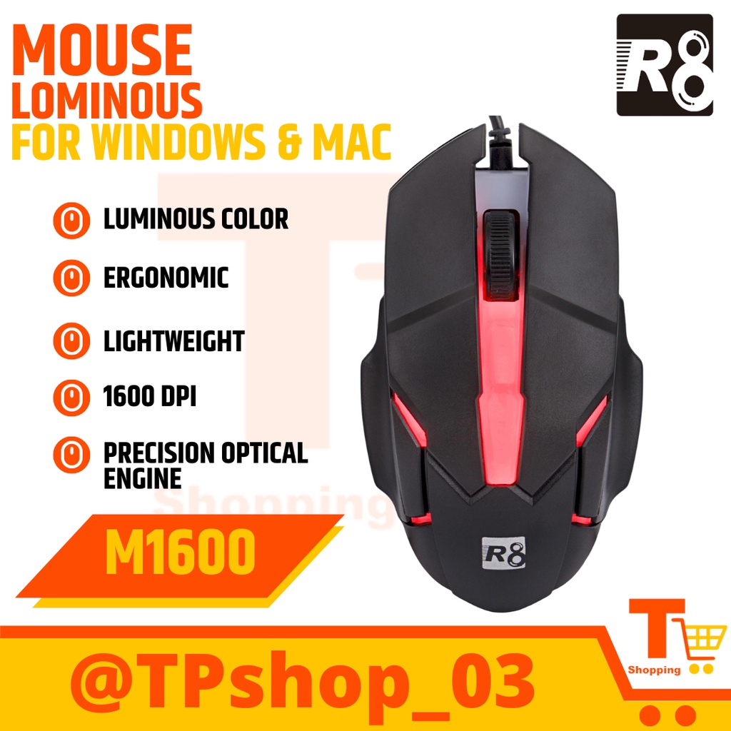 R8 Mouse M-1600 Backlight Mouse USB LED Gaming Mouse For Laptop/PC Wire ...