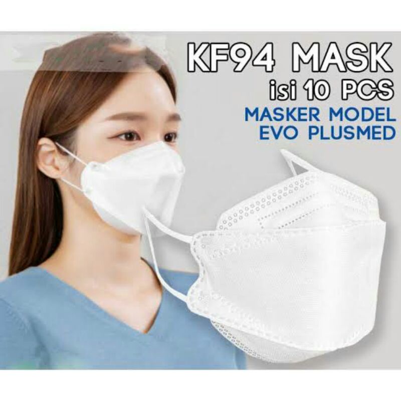 KOREAN KF94 KF 94 MASK WHITE CONTENTS 10 PCS MODEL EVO PLUSHMED EARLOOP NON HIJAB PAY ON ...