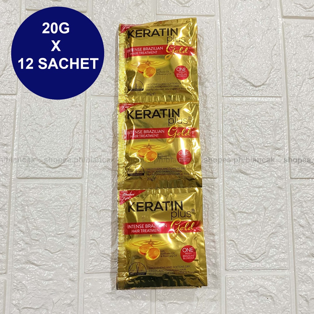 (12 sachet x20g) Keratin Plus Gold Intense Brazilian Hair Sachet ...