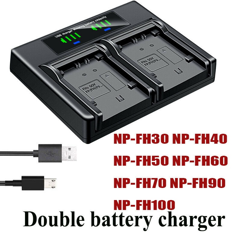 Dual Battery Charger For SONY NP-FH30 FH40 FH50 FH60 FH70 FH90 FH100 AC-VQH10 | Shopee Philippines