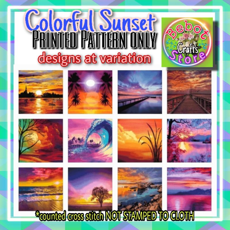 Colorful Sunset counted cross stitch pattern / Pattern only NOT STAMPED ...