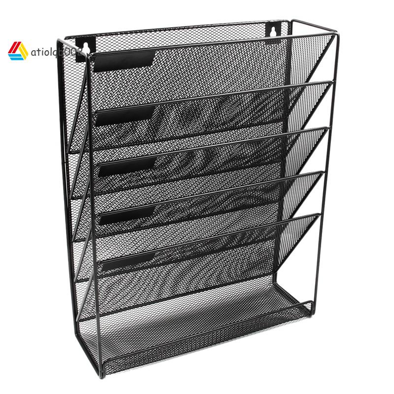 Metal Mesh Wall-Mounted Magazine File Rack Office Desk 5 Layer Interval ...