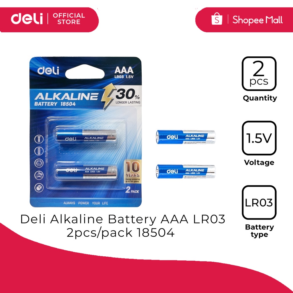 Deli 18504 Alkaline Battery AAA LR03 2pcs/ pack 1 PACK [7918504 ...
