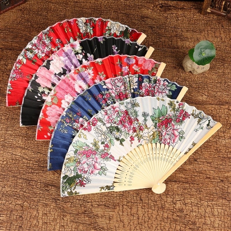 Lady's Silk Fan - Satin Flower Japanese Style Japanese Folding Fan 1PCS ...
