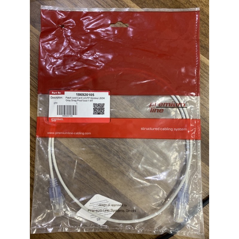Premium Line 1 Meter Patch Cord CAT6 U/UTP Slimline LSOH Snag Proof ...