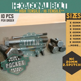 10pcs - 20MM M20 High Tensile / Hi-Tensile Hex Bolt (Grade 8.8) Black ...