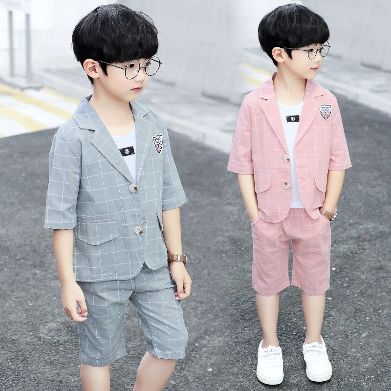 Lolanta 3 Pcs Boys Pink Grey Brown Suits Plaid Casual Attire Set Kids ...