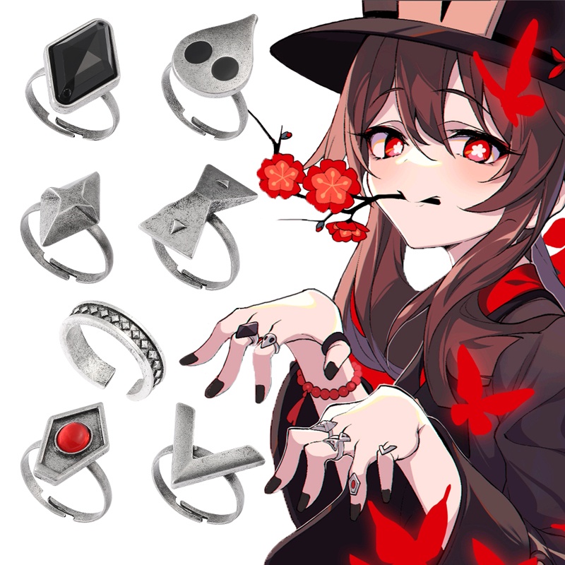 7pcs Game Genshin Impact Hu Tao Ring Cosplay Accessories Rings Set ...