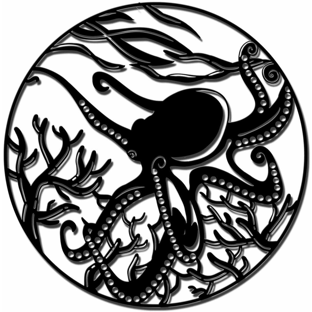 Octopus Metal Wall Art Sea Animal W/ Coral Wall Sculpture Underwater ...