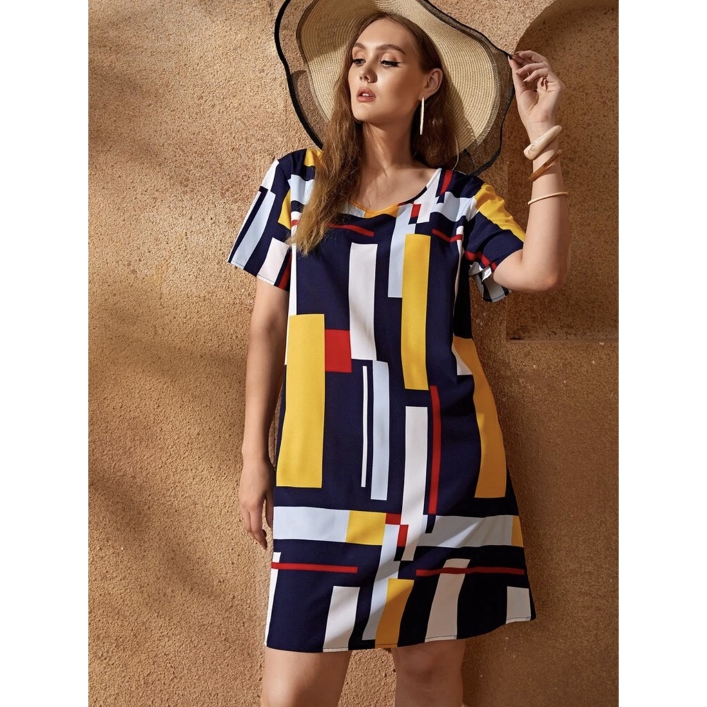 Simplee Geometric Fun Print Plus Size Dress A2942 | Shopee Philippines
