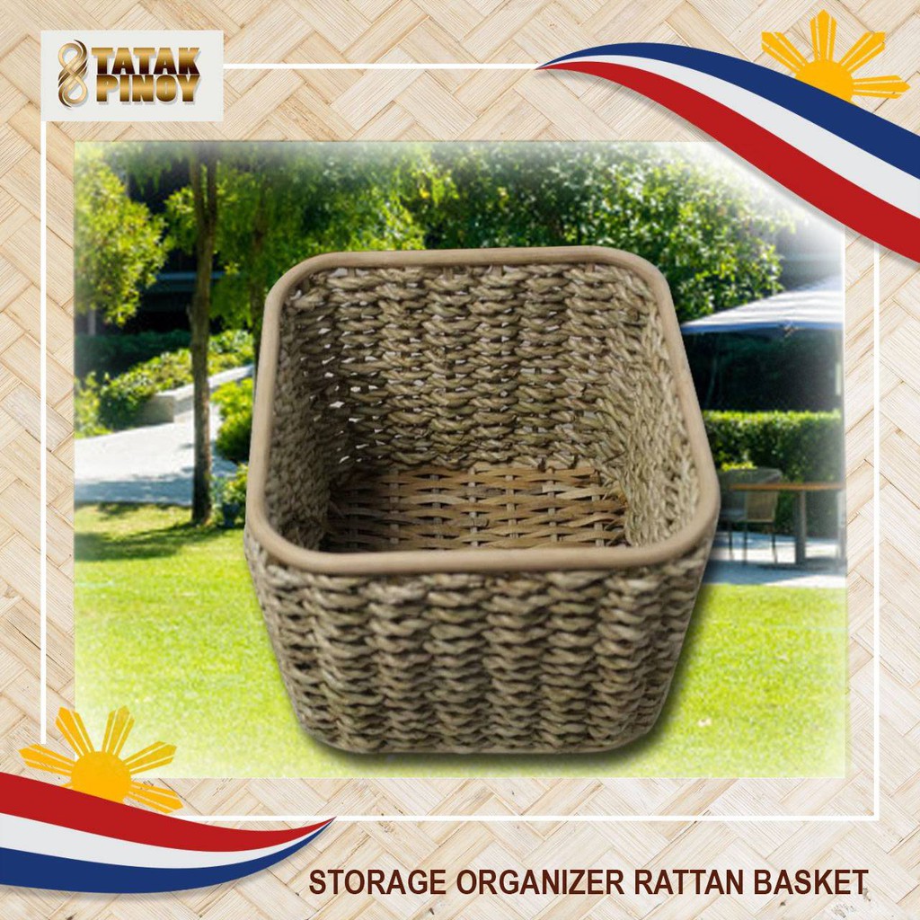 TATAK PINOY Rattan Basket Storage Baskets Shelf Organizer Container ...