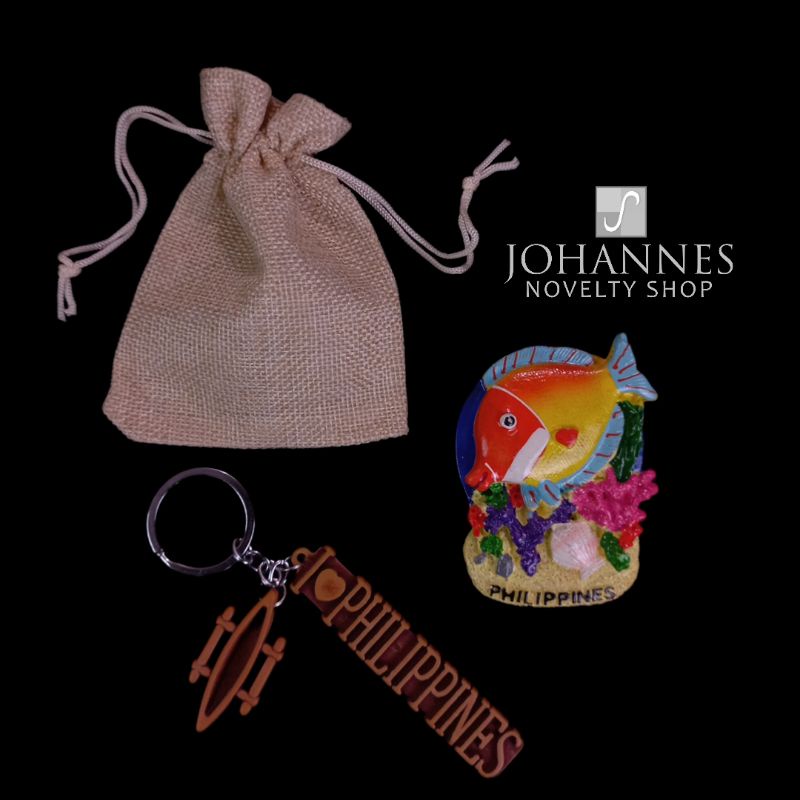 2-in-1 Philippine Souvenir Keychain and Ref Magnet with Jute Pouch ...
