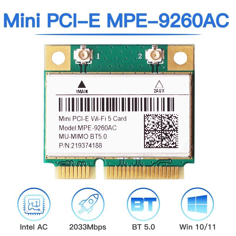 2033Mbps Mini-PCIE WIFI Card for 9260 9260HMW 2.4G/5GHz BT 5.0 MU-MIMO ...