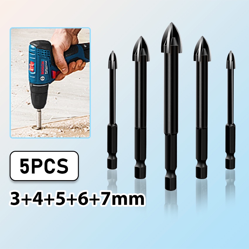 5Pcs/Set Universal Drill Bit Set for Metal Wood Tile Concrete Glass 3 ...