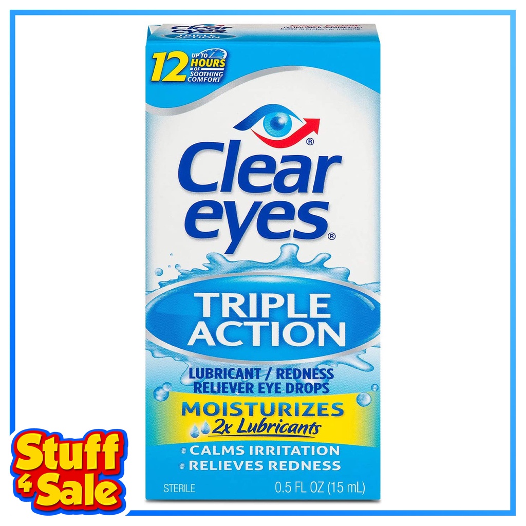 Clear Eyes Triple Action Eye Drops Lubricant Redness Reliever 0.5 fl oz ...
