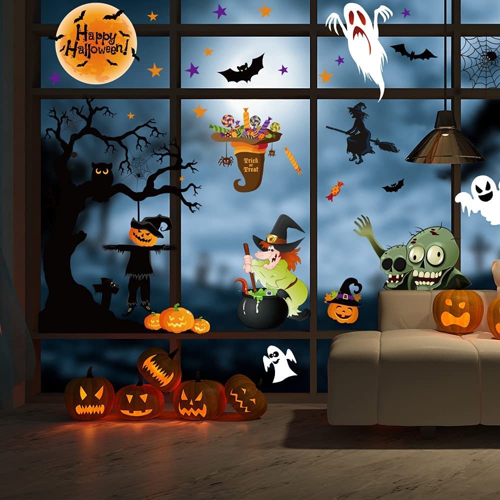 Halloween Window Clings,Halloween Pumpkin Ghost Bat Window Sticker for ...