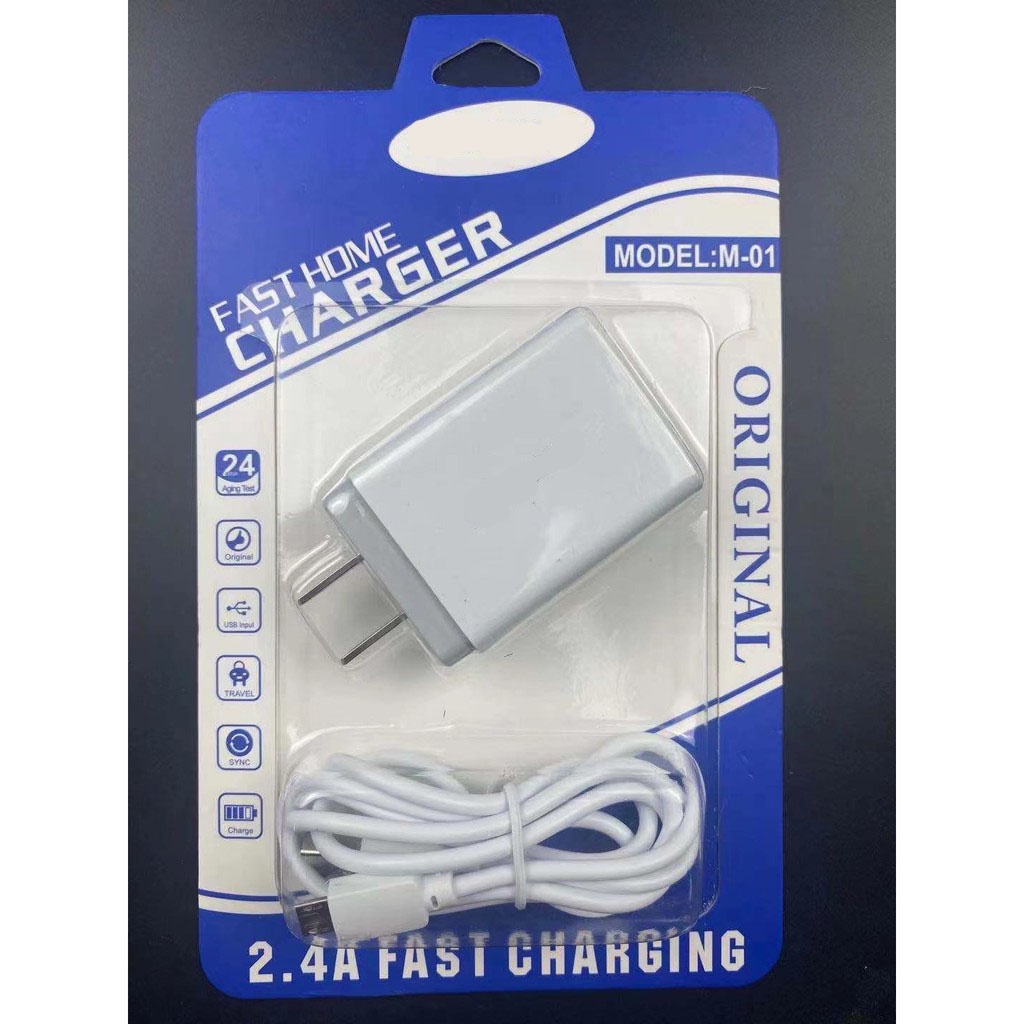 【M01】SAM 2 in 1 Travel Fast Charging 2.4A Charger With Android（V8）Data ...